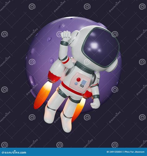 3d render spaceman astronaut float in space with jets cartoon