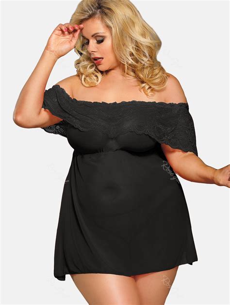 30 Off Plus Size Off The Shoulder Dress Lingerie Set Rosegal