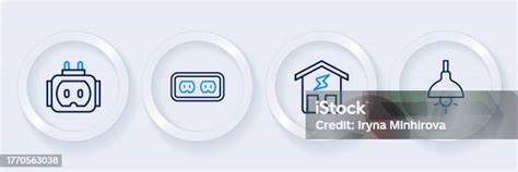 라인 설정 램프 걸이 스마트 홈 전기 콘센트 및 티 플러그 전기 아이콘 벡터 0명에 대한 스톡 벡터 아트 및 기타 이미지 0명 개념 고압 전류 주의 Istock