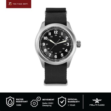 Jual Militado Ml08 Khaki Dial Seiko Vh31 Sweeping Military Watch 38mm Jam Tangan Field Watch