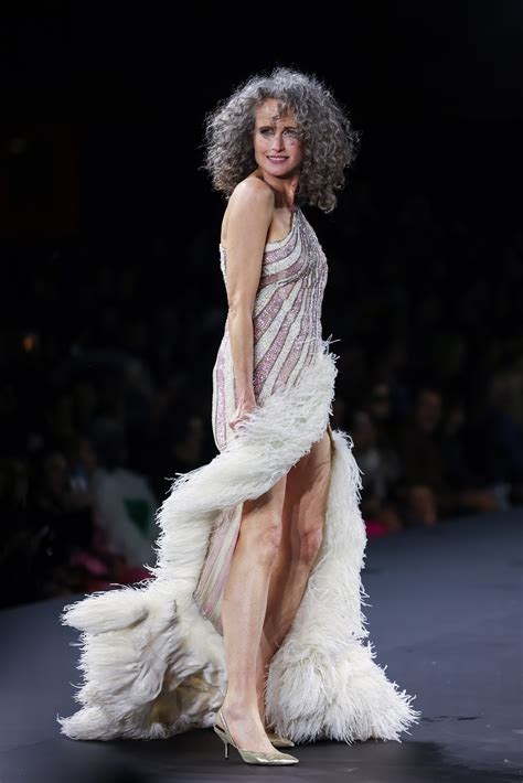 Andie Macdowell 64 Flaunts Legs Grey Hair In Fashion Week Photo