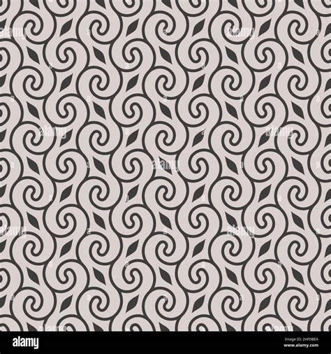 Retro Swirl Lines Seamless Background In Black And White Color Vector Tileable Pattern Stock
