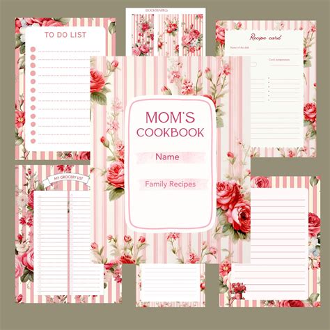 Cookbook Cover Recipe Card Grocery List Stationery Bookmarks Index Tabs Printable Diy Your