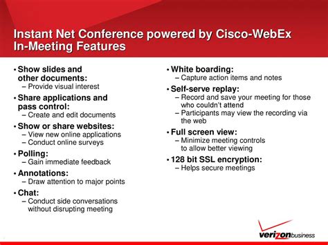 Verizon Instant Net Conference Powered By Webex Meeting Center Ppt Download