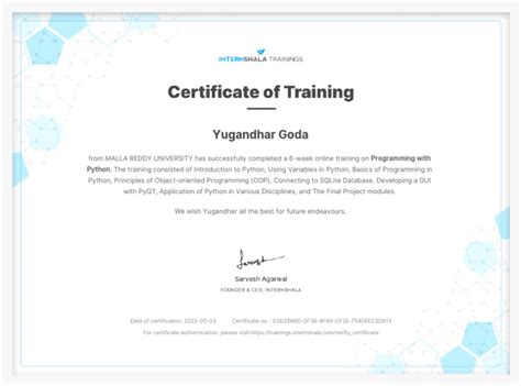 Internshala Python Training Certificate Pdf