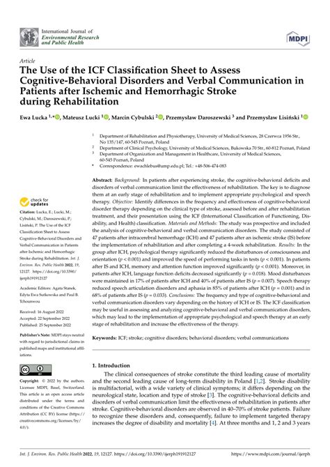 Pdf The Use Of The Icf Classification Sheet To Assess Cognitive Behavioral Disorders And