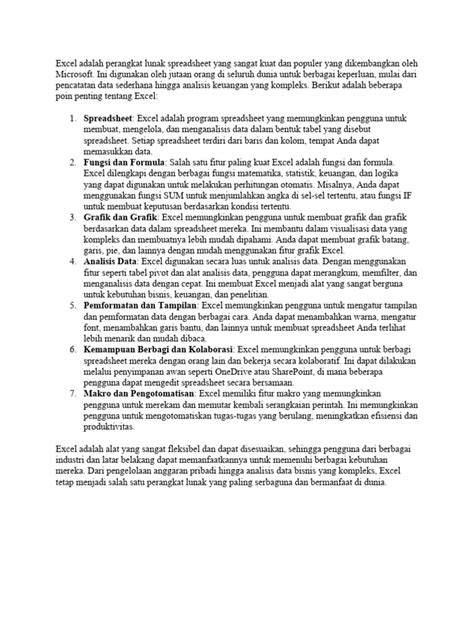 Excel Adalah Perangkat Lunak Spreadsheet Yang Sangat Kuat Dan Populer Yang Dikembangkan Oleh