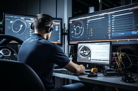 Premium Photo Engineer Analyzing Vibrations In A Vehicle Prototype