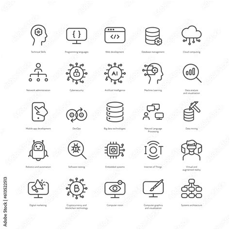 Outline Style Ui Icons Hard Technical Skill Collection Vector Black Linear Icon Illustration