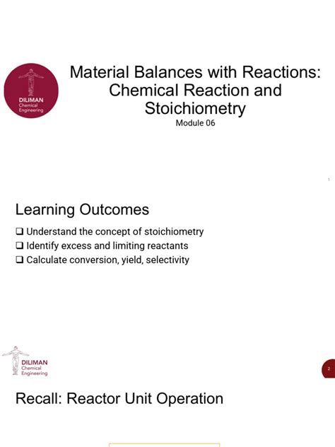 Cheme 2 Module 06 Material Balances With Reactions A Pdf Stoichiometry Mole Unit