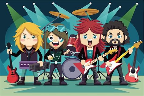 A Vibrant Rock Band Performs On Stage With Guitars Drums And Energy