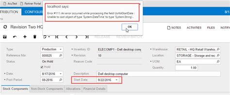 Acumatica Kit Assembly Custom Date Field Stack Overflow