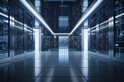 Data Center With Sleek And Futuristic Interior Filled With Advanced Technology For Storing And