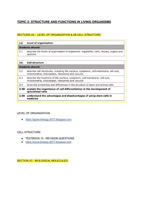 Summary IGCSE BIOLOGY TOPIC STRUCTURE AND FUNCTIONS IN LIVING ORGANISMS Science Stuvia UK