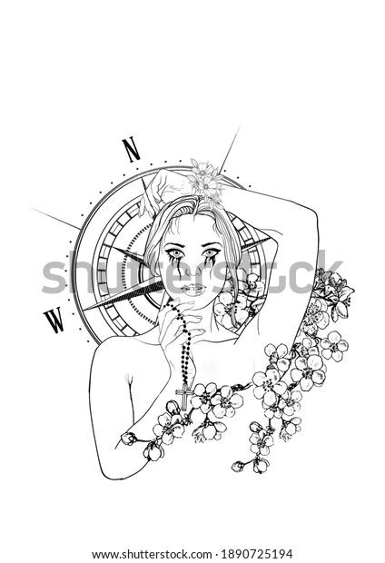 Sexy Compas Girl Outline Drawing Stock Vector Royalty Free 1890725194 Shutterstock