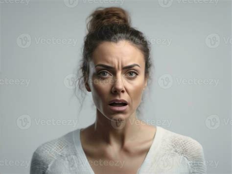 Shocked And Scared Young Woman Standing Isolated Ai Generated 30609337