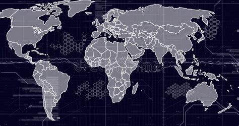 World Map With Hexagonal Patterns And Data Points Animation Stock