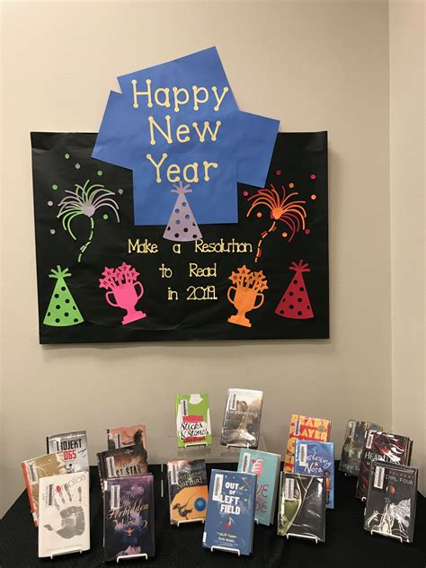 Library Happy New Year Board Library Book Displays Holiday Library Bulletin Boards Paper