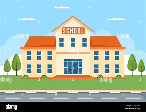 Primary School With Building Structure And Eksterior In Template Hand