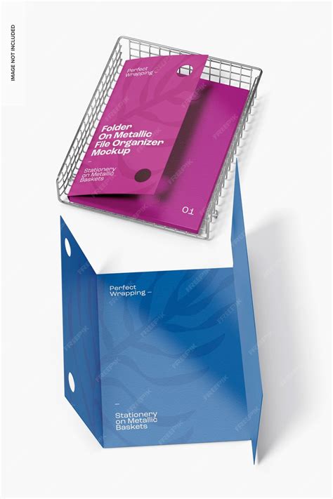 premium psd folders on metallic file organizer mockup opened
