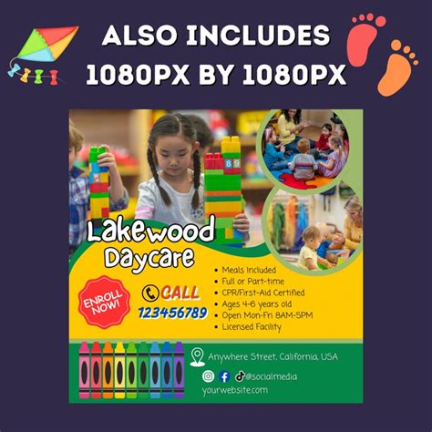 Editable Daycare Flyer Template Canva Social Media Post Digital