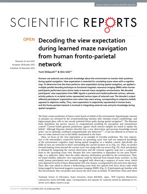 Pdf Decoding The View Expectation During Learned Maze Navigation From Human Fronto Parietal