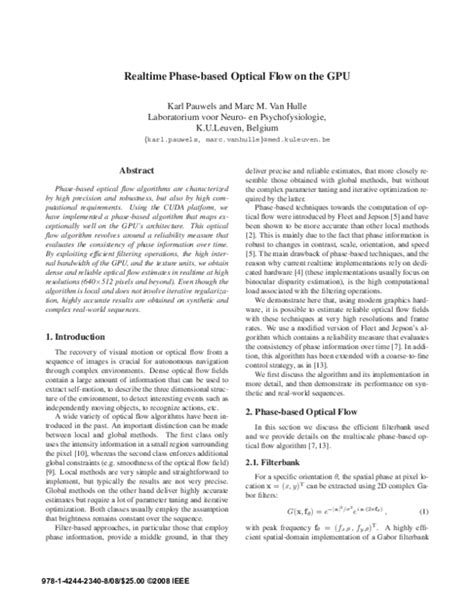 Pdf Realtime Phase Based Optical Flow On The Gpu