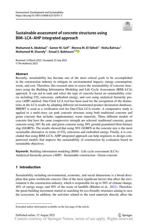 Pdf Sustainable Assessment Of Concrete Structures Using Bim Lca Ahp