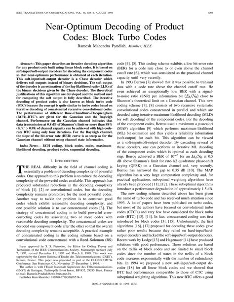 Pdf Near Optimum Decoding Of Product Codes Block Turbo Codes