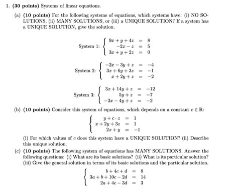 Solved 1 30 Points Systems Of Linear Equations A 10