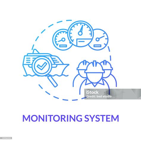 모니터링 시스템 블루 컨셉 아이콘 추진 엔진을 확인합니다 보트 기계 해양 유지 보수 선박 승무원 작업 아이디어 얇은 라인 일러스트 벡터 격리 윤곽선 Rgb 색상 도면 감시에