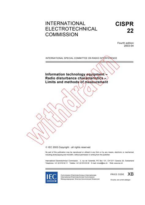 Cispr 22 2003 Information Technology Equipment Radio Disturbance Characteristics Limits And