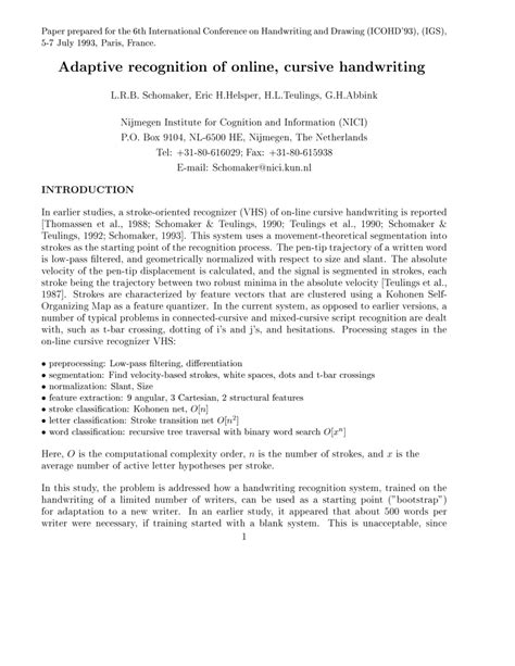 Pdf Adaptive Recognition Of Online Cursive Handwriting