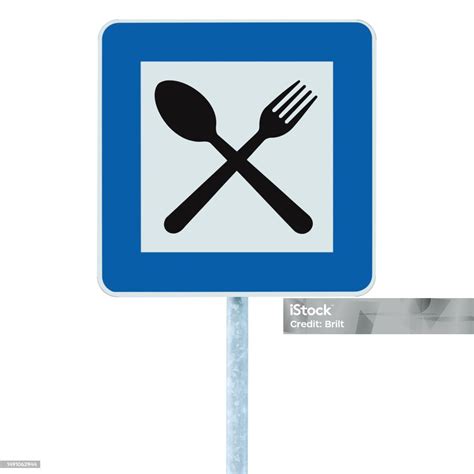레스토랑 도로 표지판 회색 기둥 포스트 긴급출동 지원 표지판 파란색 흰색 격리 비스트로 디너 바 카페 카페테리아 케이터링 서비스