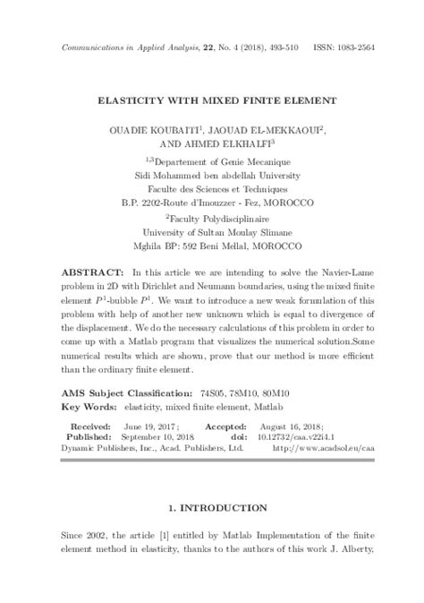Pdf Elasticity With Mixed Finite Element