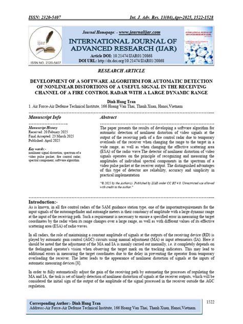 Development Of A Software Algorithm For Automatic Detection Of Nonlinear Distortions Of A Useful