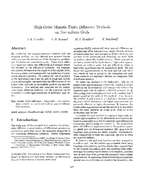 Pdf Castillo 1996 High Order Mimetic Finite Difference Methods