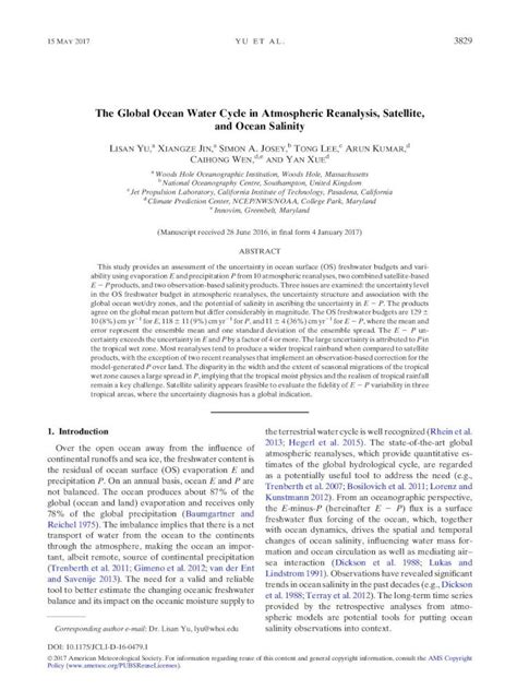 Pdf The Global Ocean Water Cycle In Atmospheric Reanalysis Atmospheric Reanalysis Or