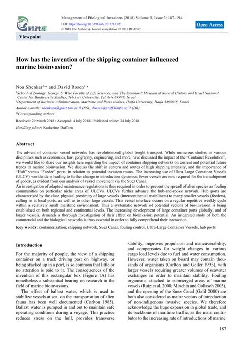 Pdf How Has The Invention Of The Shipping Container Influenced · Key Words