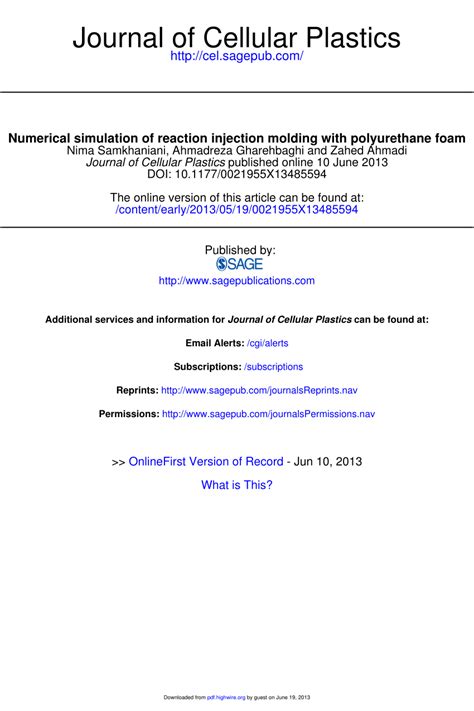 Pdf Numerical Simulation Of Reaction Injection Molding With