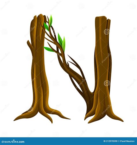 Forest Alphabet Letter Arranged From Tree Trunk And Branches Vector Illustration Stock Vector