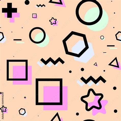 Chaotic Zigzag Wave Circle Plus Cross Of Swatches Memphis Seamles Pattern Eps Stock Vector