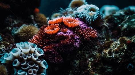 산호에 아네모네의 클로즈업 바위에서 자라는 다채로운 산호와 말미잘 고화질 사진 사진 물 배경 일러스트 및 사진 무료 다운로드 Pngtree