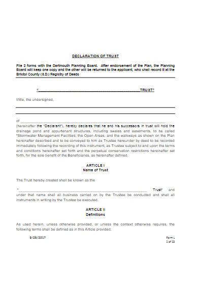 Free 30 Trust Declaration Forms In Pdf
