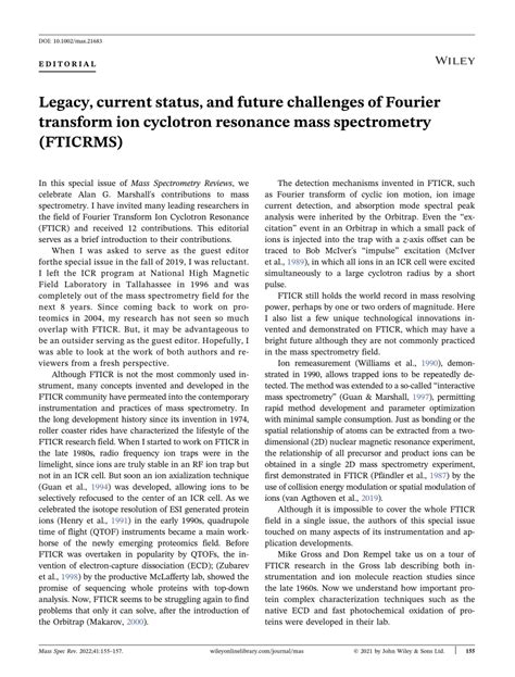 Legacy Current Status And Future Challenges Of Fourier Transform Ion Cyclotron Resonance Mass