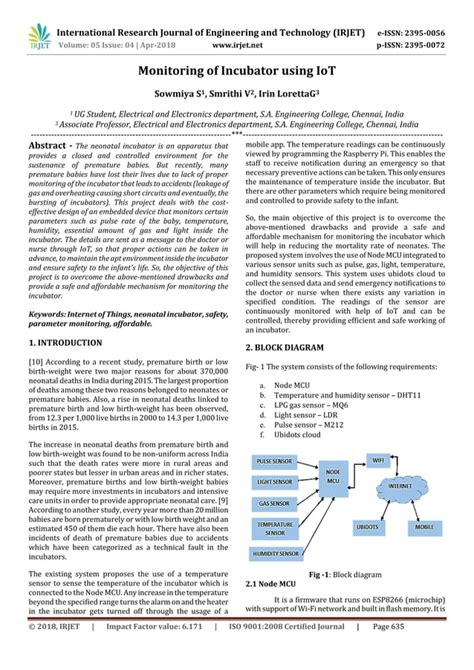 Irjet Monitoring Of Incubator Using Iot Pdf Internet Of Things Internet