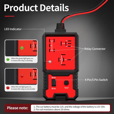 Automotive Relay Tester For 12 Volt 4 And 5 Pin Relays With Led Indica Daier
