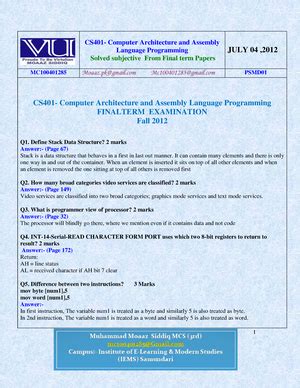 CS Midterm Solved Mcqs With References By Moaaz CS Assembly Language Solved MCQS From