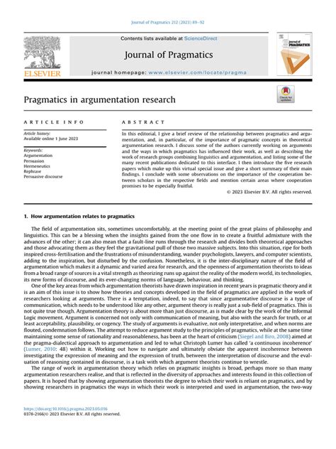 Hinton Martin 2023 Pragmatics In Argumentation Research Download Free Pdf Argumentation