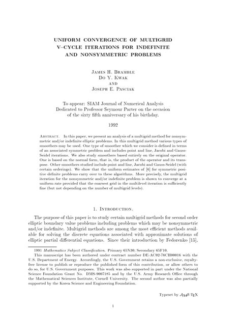 Pdf Uniform Convergence Of Multigrid V Cycle Iterations For